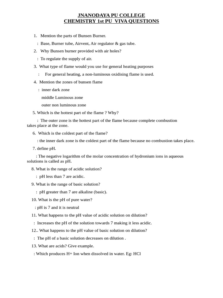 1st PU Chemistry Viva Questions | PDF