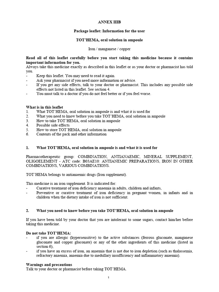 Tot'hema Oral Solution Guide | PDF | Anemia | Iron