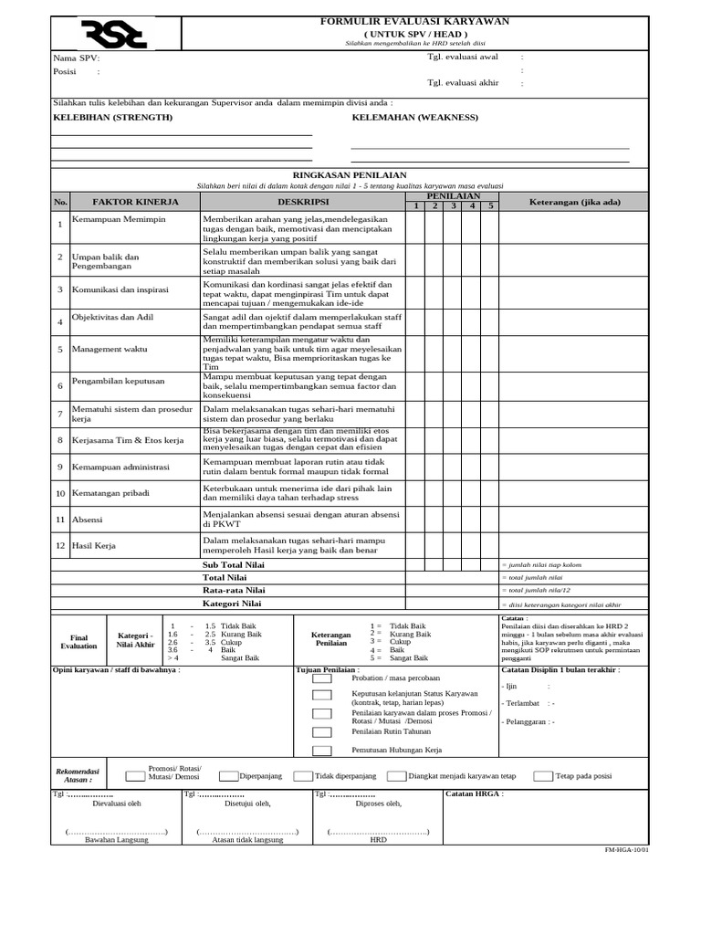 RSR - Form Evaluasi Karyawan Bottom-Up | PDF