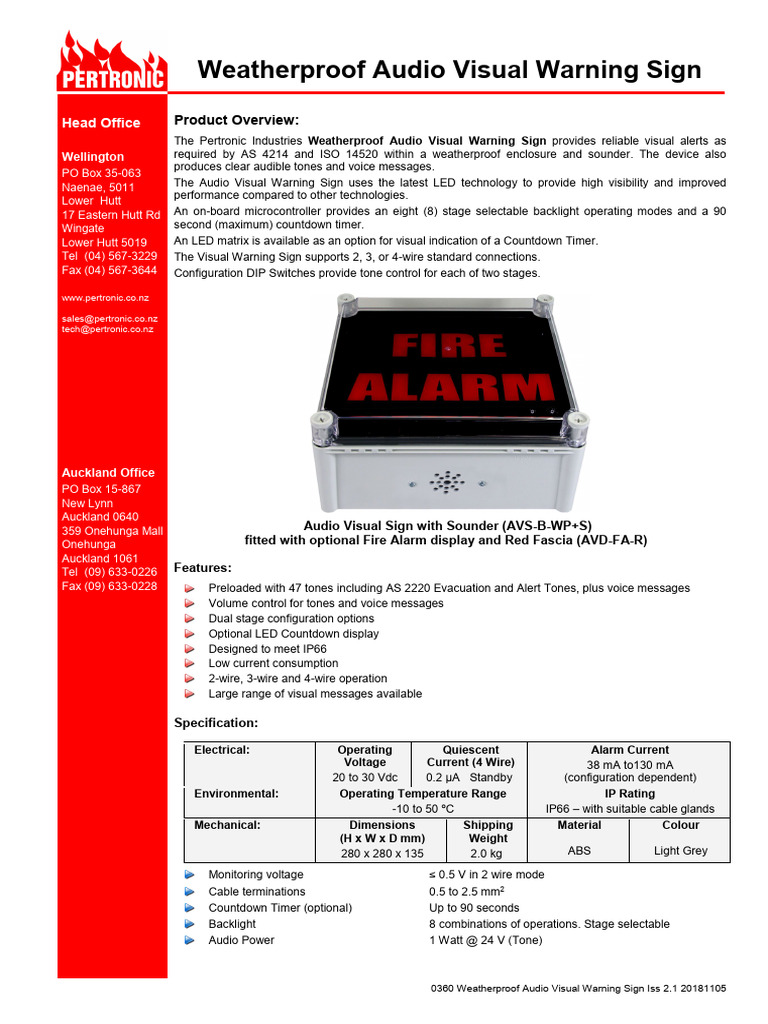 Audio Visual Sign, Weatherproof Version, With Sounder (Requires Separate Fascia) AVS-B-WP+B-ds ...