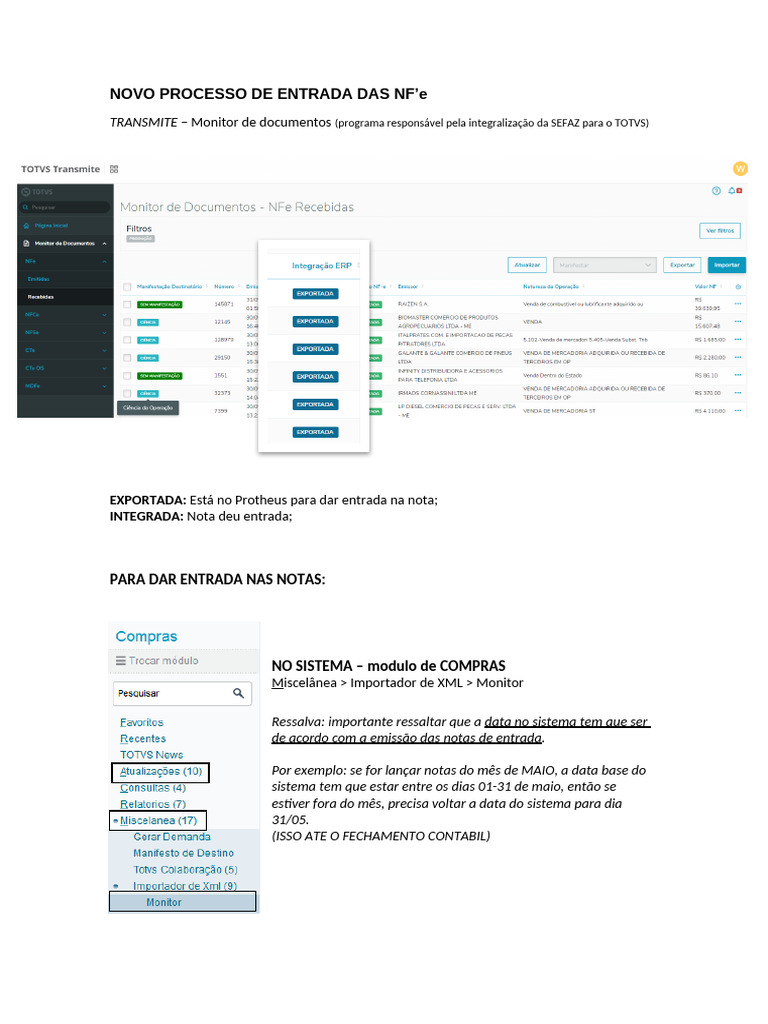 Novo Processo de Entrada Das NF - Totvs Protheus | PDF