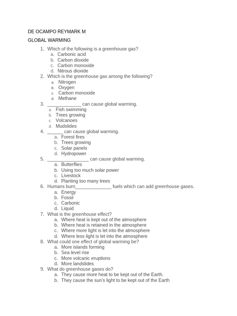 MCQ Global Warming | PDF