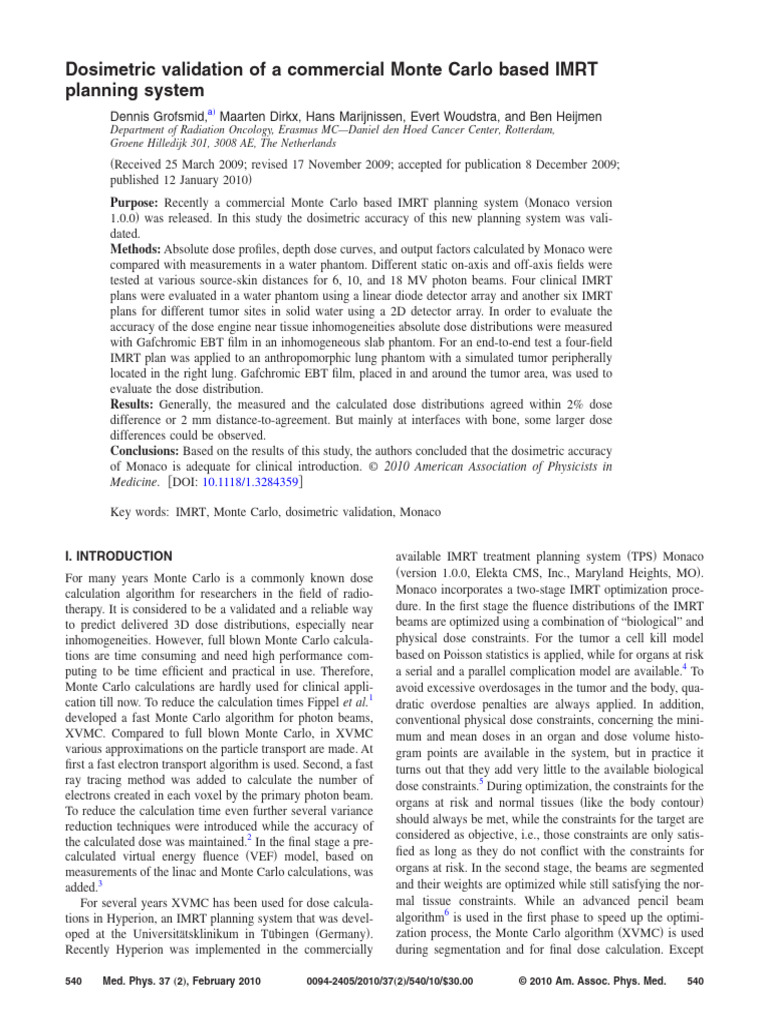 Dosimetric Validation of A Commercial Monte Carlo Based IMRT Planning ...
