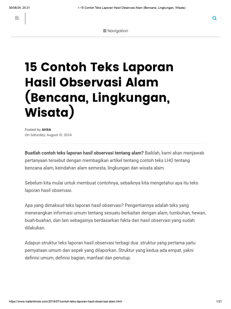 15 Contoh Teks Laporan Hasil Observasi Alam (Bencana, Lingkungan ...