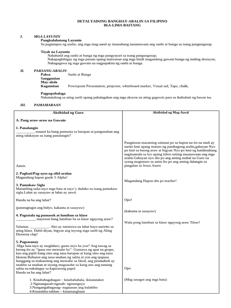 Filipino Lesson Plan | PDF