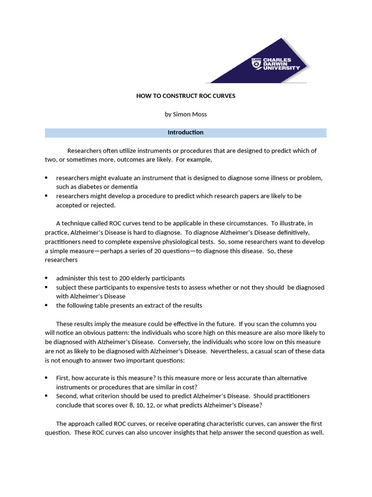 How to Construct ROC Curves - An Introduction 2 | PDF