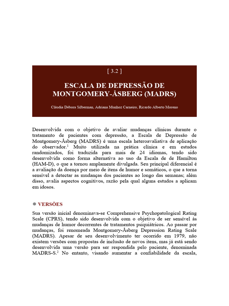 ESCALA DE DEPRESSÃO DE MONTGOMERY-ÅSBERG (MADRS) | PDF