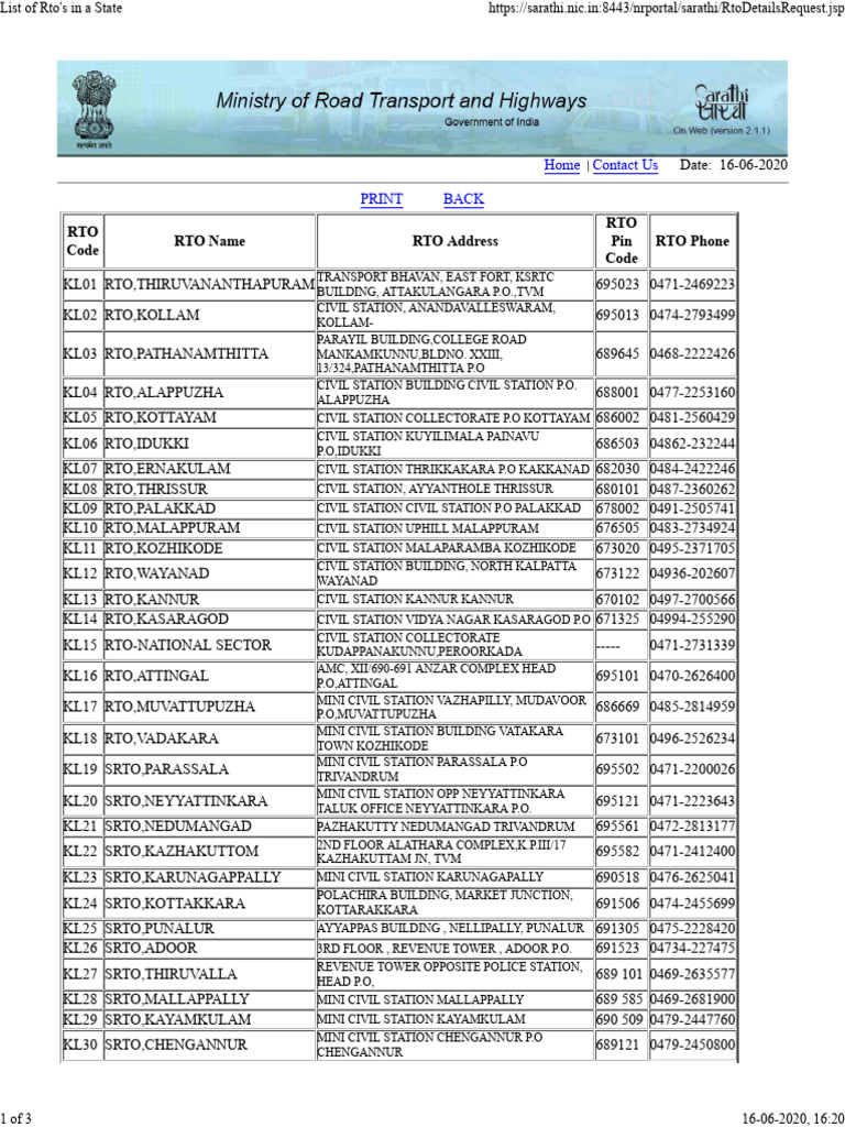 Instapdf - in Kerala Rto Code List 519 | PDF