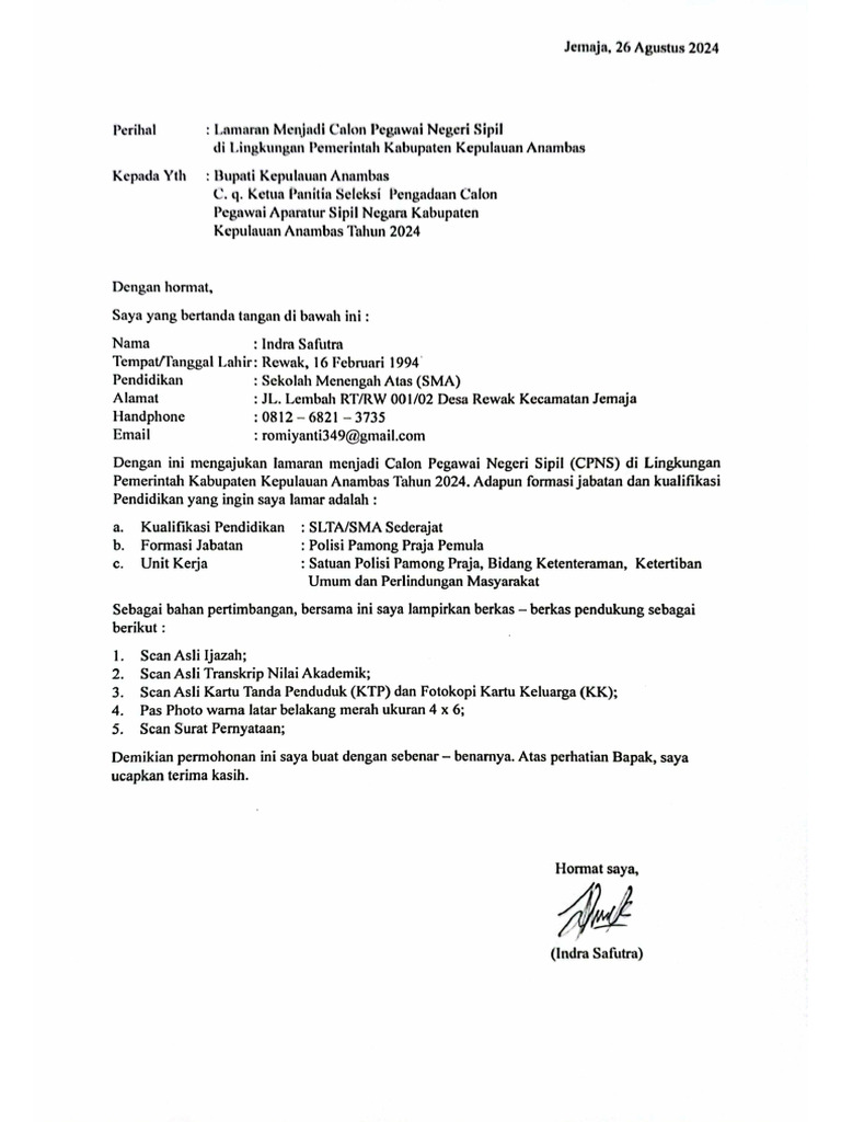 Surat Lamaran Contoh Konkrit | PDF