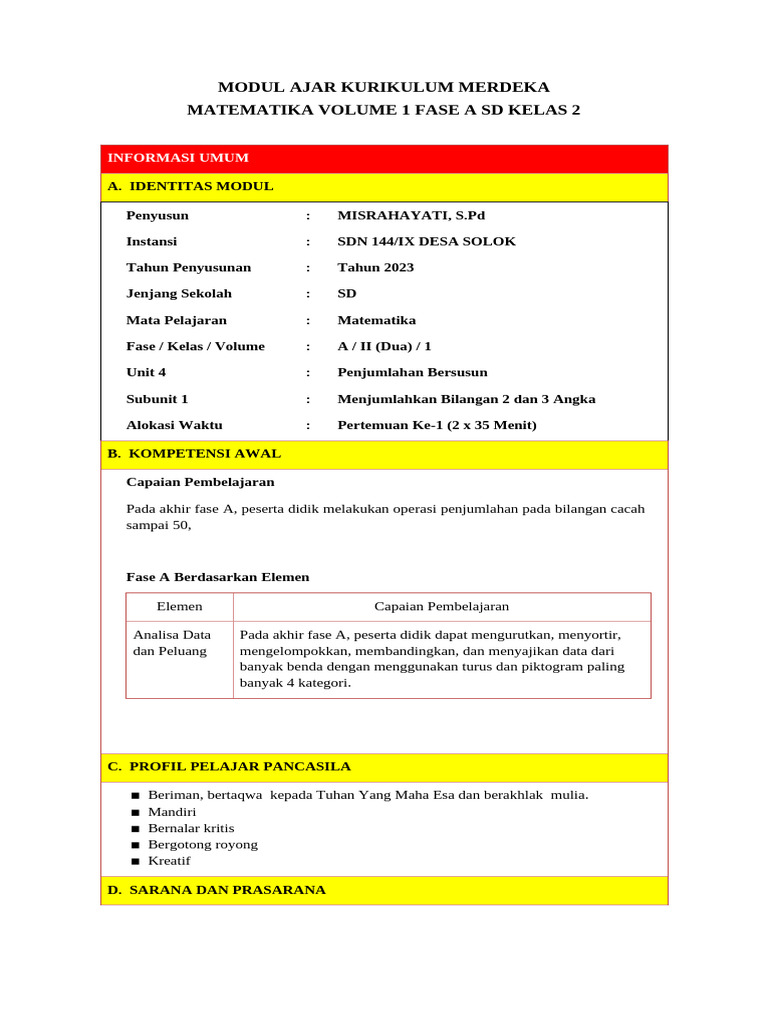 Modul Ajar Kurikulum Merdeka Siklus 2 | PDF
