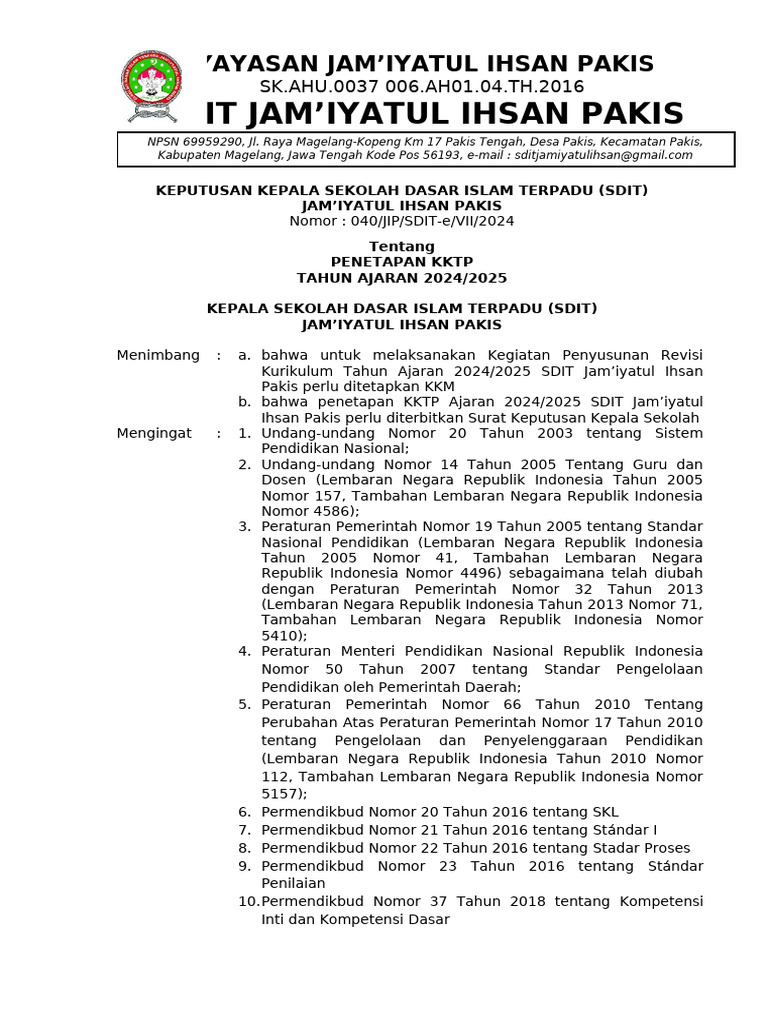 Lampiran 4. SK PENETAPAN KKM | PDF