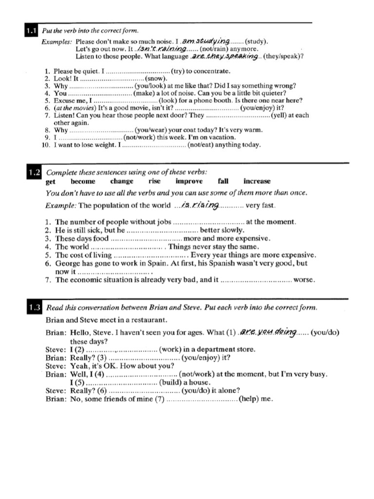 3-Present Cont. - Exercises | PDF