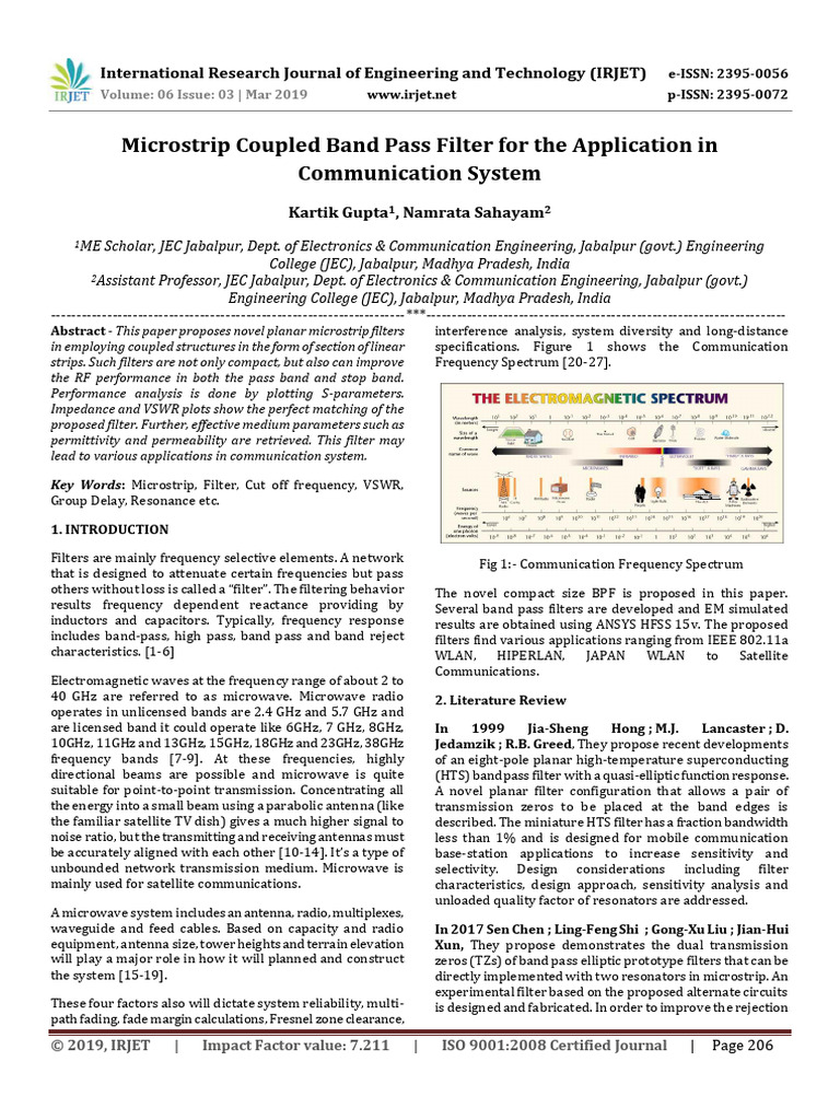 Microstrip Coupled Band Pass Filter For | PDF | Electronic Filter | Radio