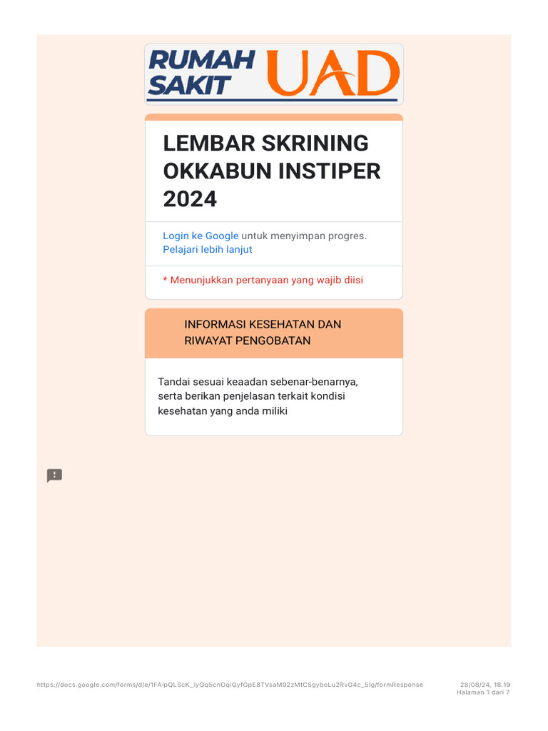 Lembar Skrining Okkabun Instiper 2024 (2) | PDF