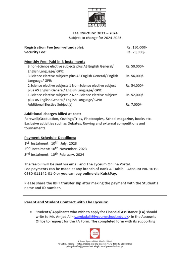 The Lyceum Fee Structure 2023-24 | PDF | Fee | Finance & Money Management