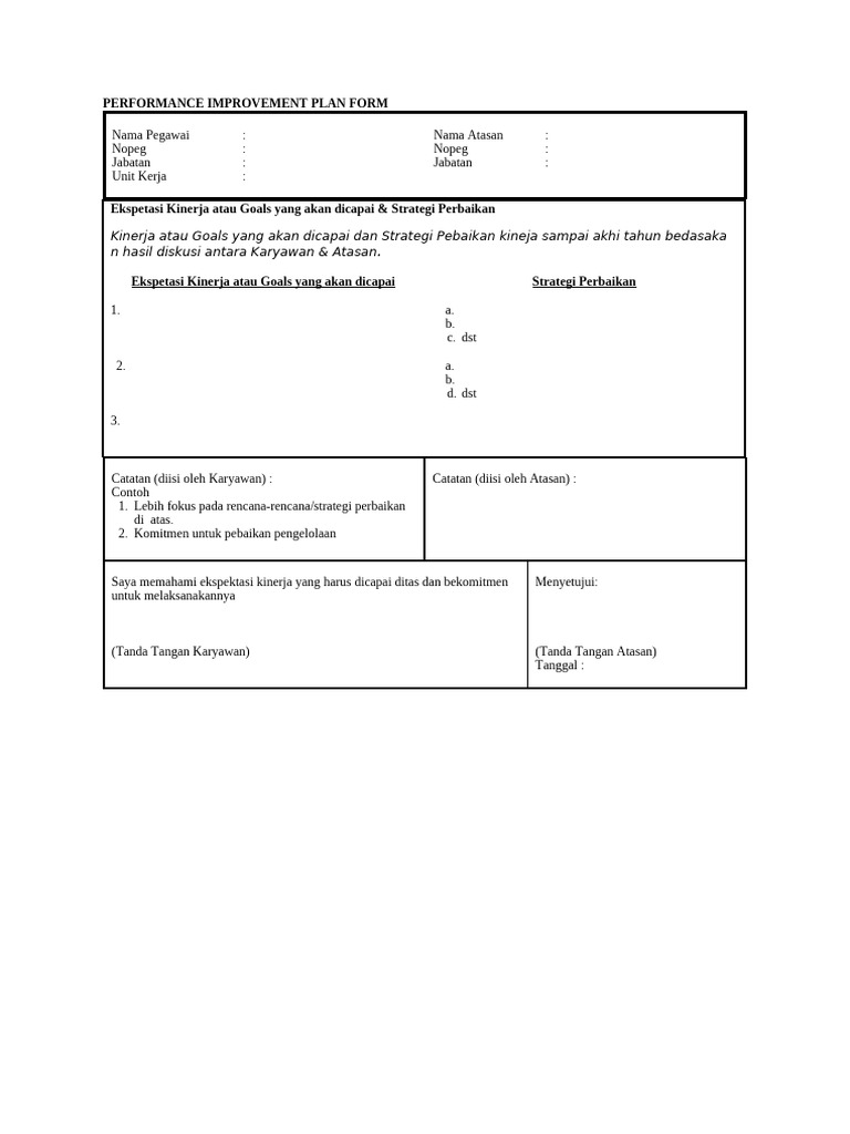 Performance Improvement Plan Form | PDF