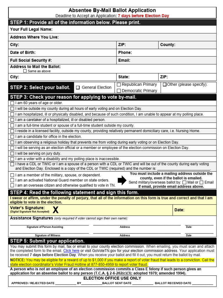 Absentee By-Mail Ballot Application (Rev. 12-2023) - 0 | PDF