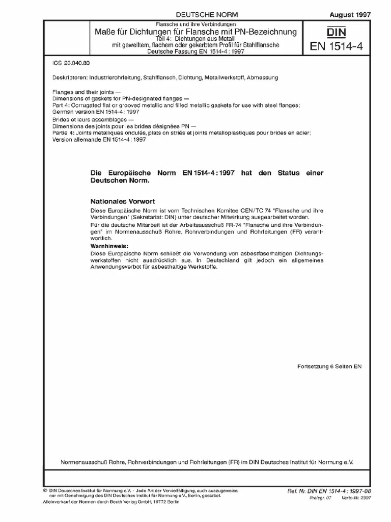 DIN EN 1514-4 Flansche Und Ihre Verbindungen | PDF