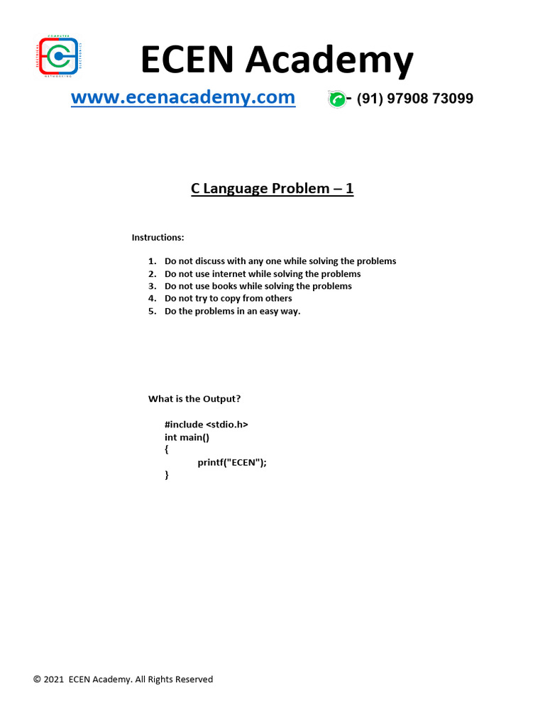 ECEN Academy C Language Problem Set 01 | PDF