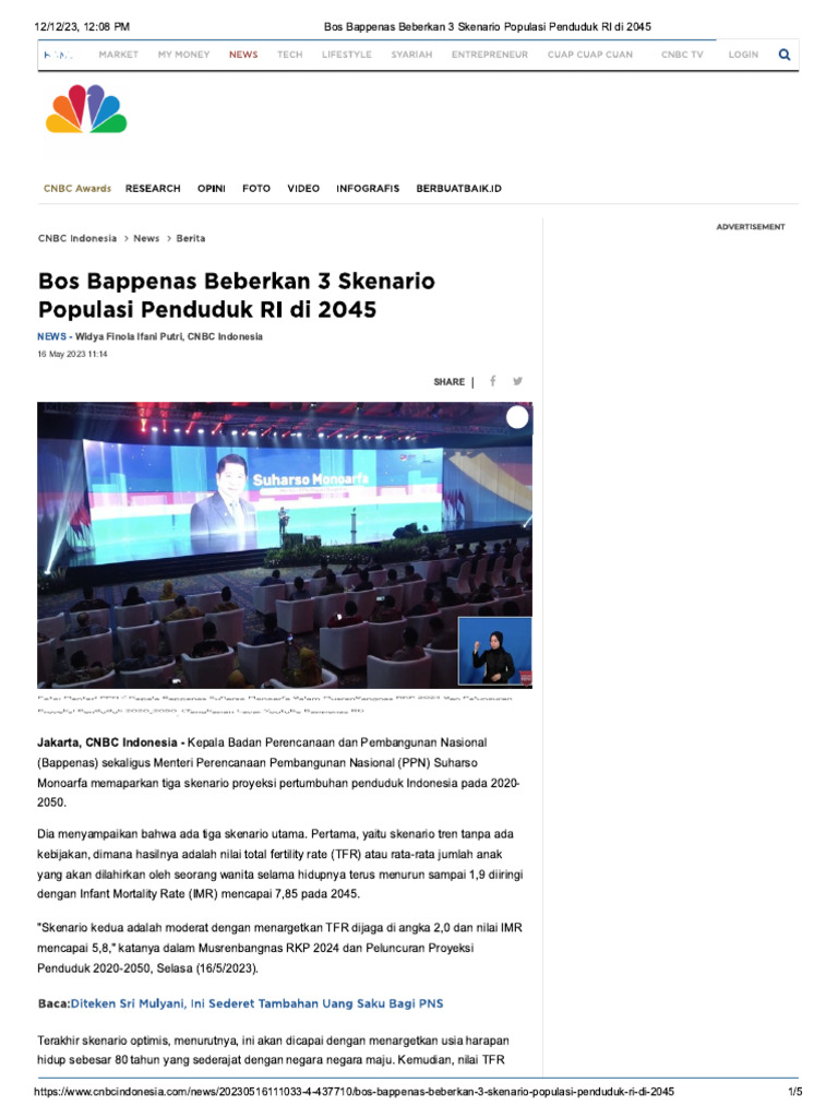 Bos Bappenas Beberkan 3 Skenario Populasi Penduduk RI di 2045 | PDF