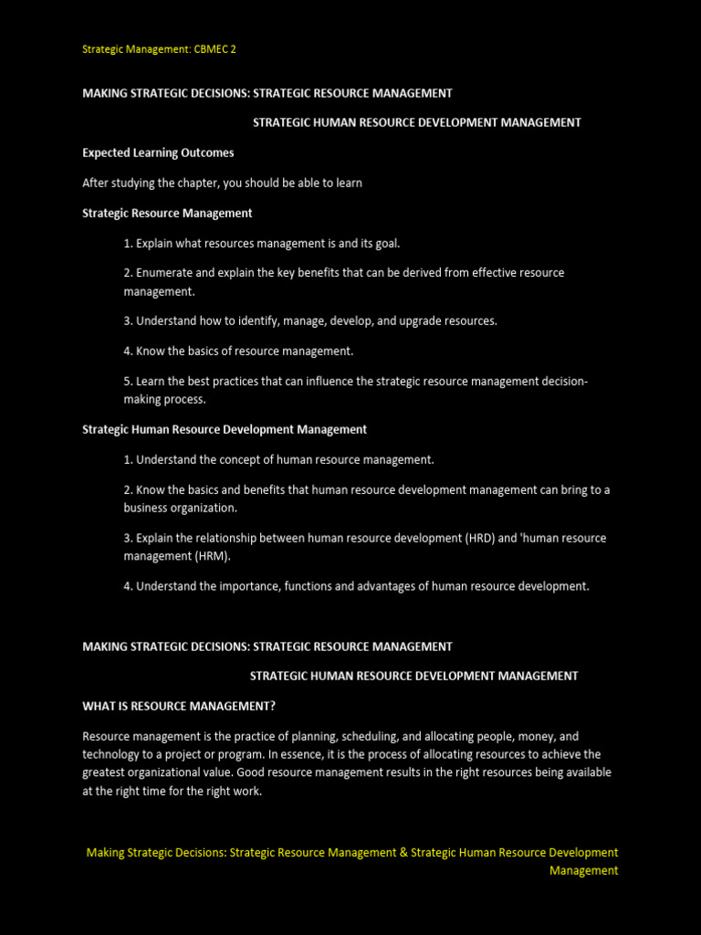 Making Strategic Decisions - Strategic Resource Management 0 Strategic ...