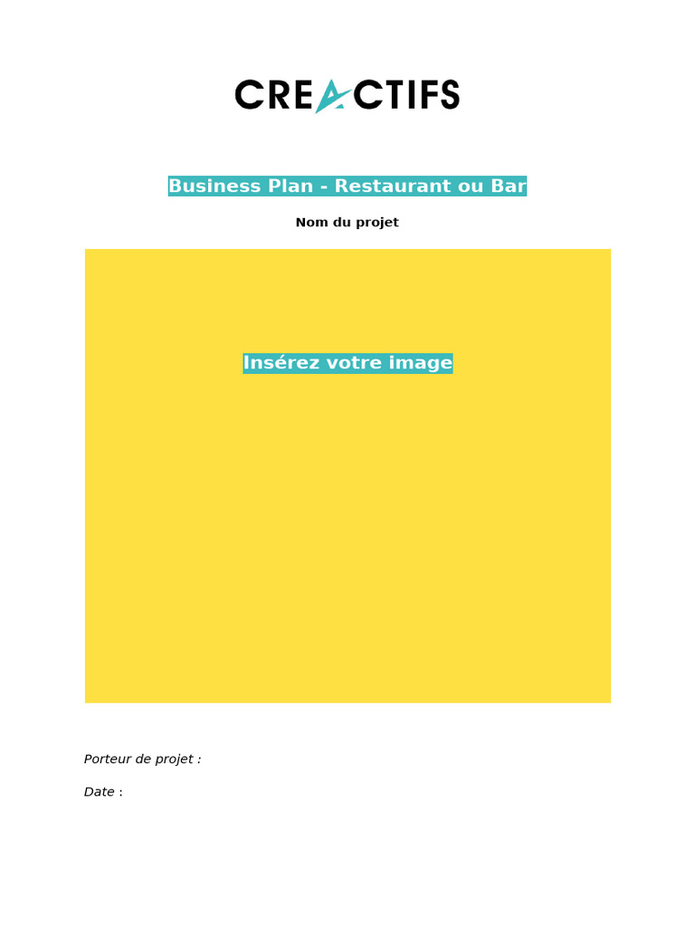 Trame Business Plan Modifiable Restaurant Ou Bar CREACTIFS | PDF