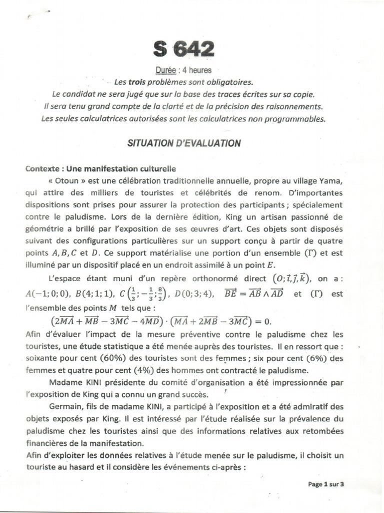 Epreuve Et Corrige Bac 2024 Mathematiques Serie D | PDF