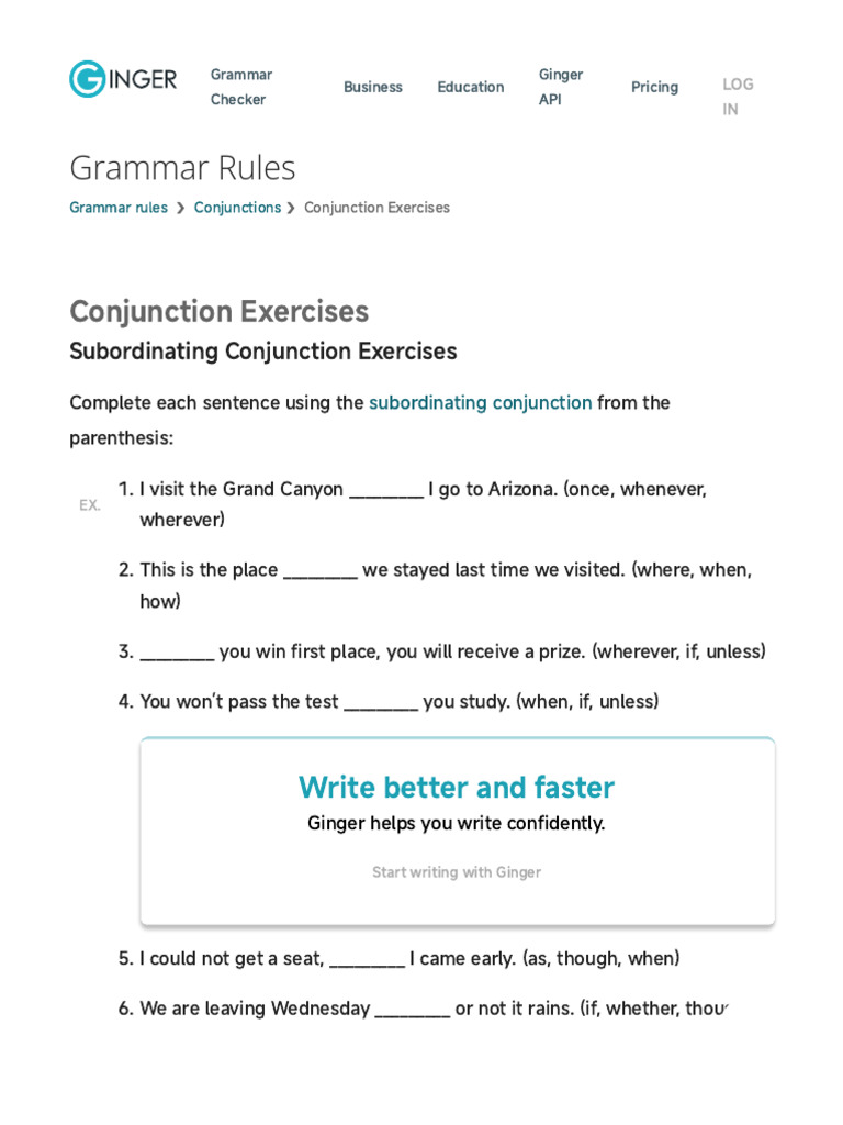 English Grammar Rules - Conjunction Exercises | PDF