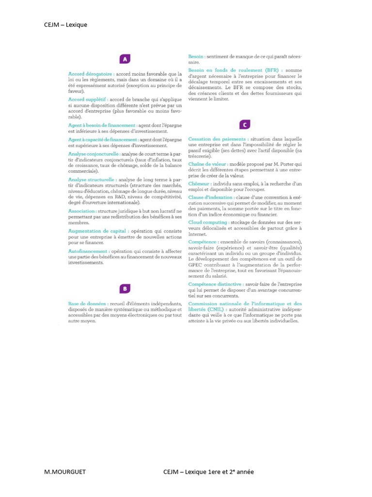 CEJM - Lexique 1ere Et 2e Année | PDF