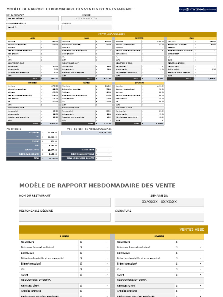IC Restaurant Weekly Sales Report 11434 FR | PDF