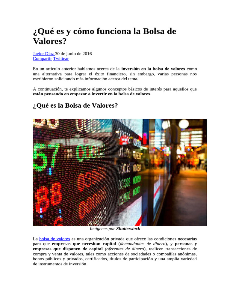 que es y como funciona la bolsa de valores | PDF