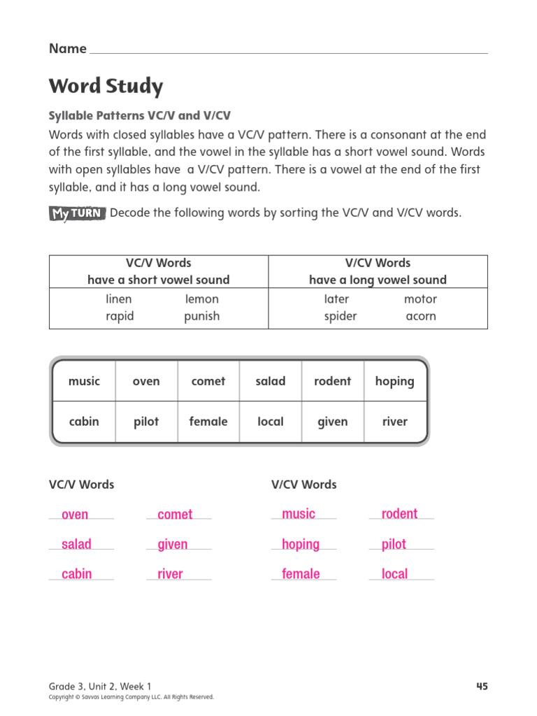 mV20 G3U2W1 Word Study Practice AK Web | PDF