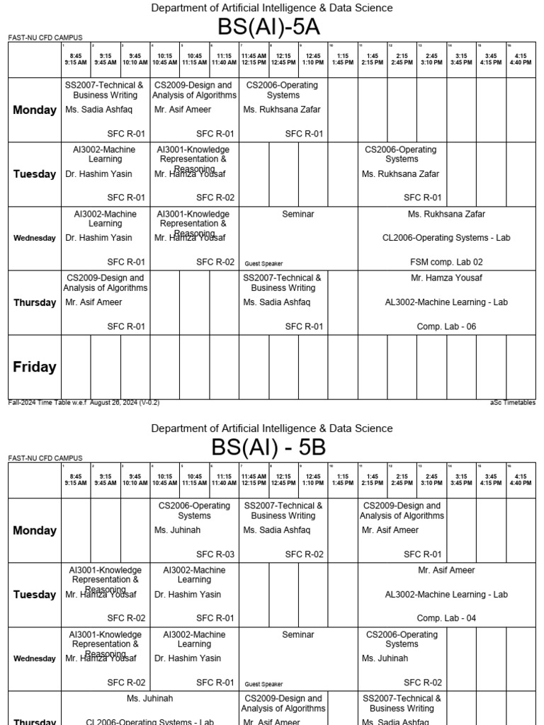 Updated Batch Wise Timetable For AI&DS Department W.E.F 26-Aug-2024 | PDF