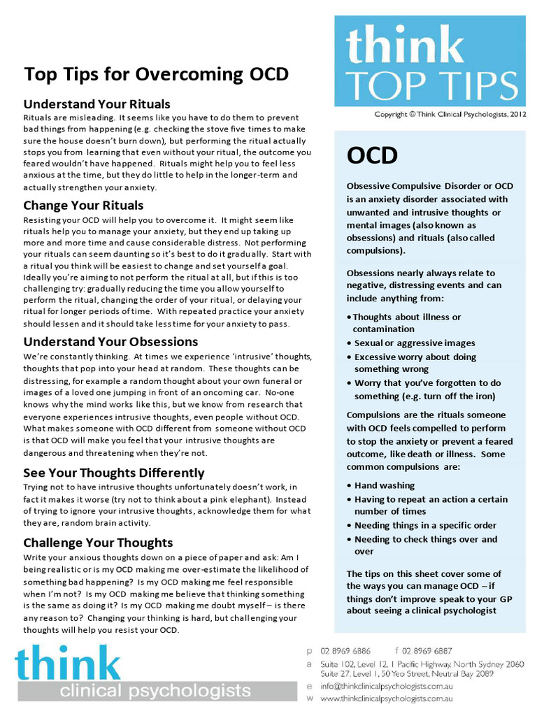 Top Tips For Overcoming OCD Author Think Clinical Psychologists | PDF ...