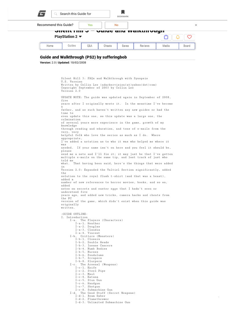 Silent Hill 3 - Guide and Walkthrough - PlayStation 2 - By suffe | PDF
