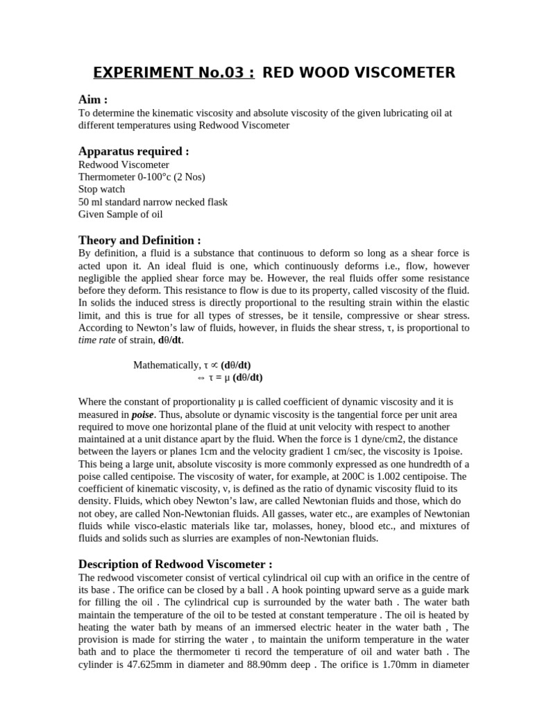 Redwood Viscometer | PDF