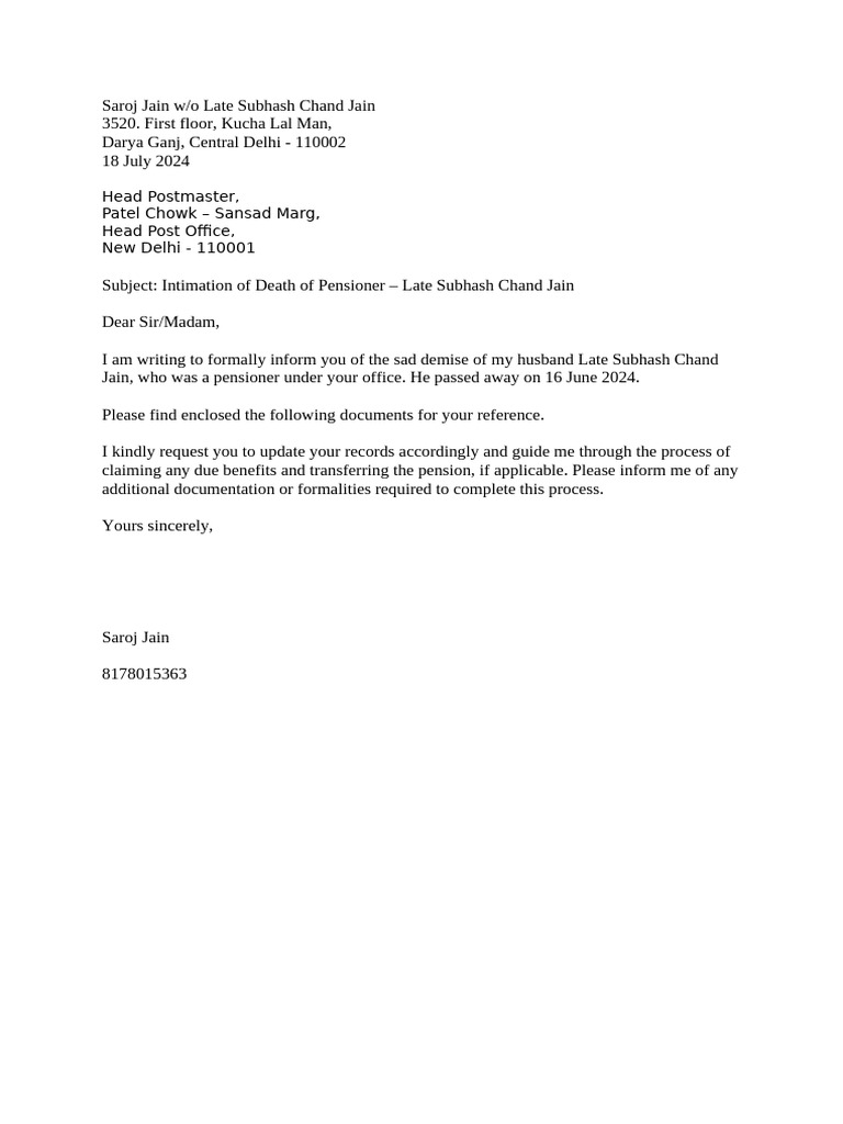 Pension Intimation Letter | PDF