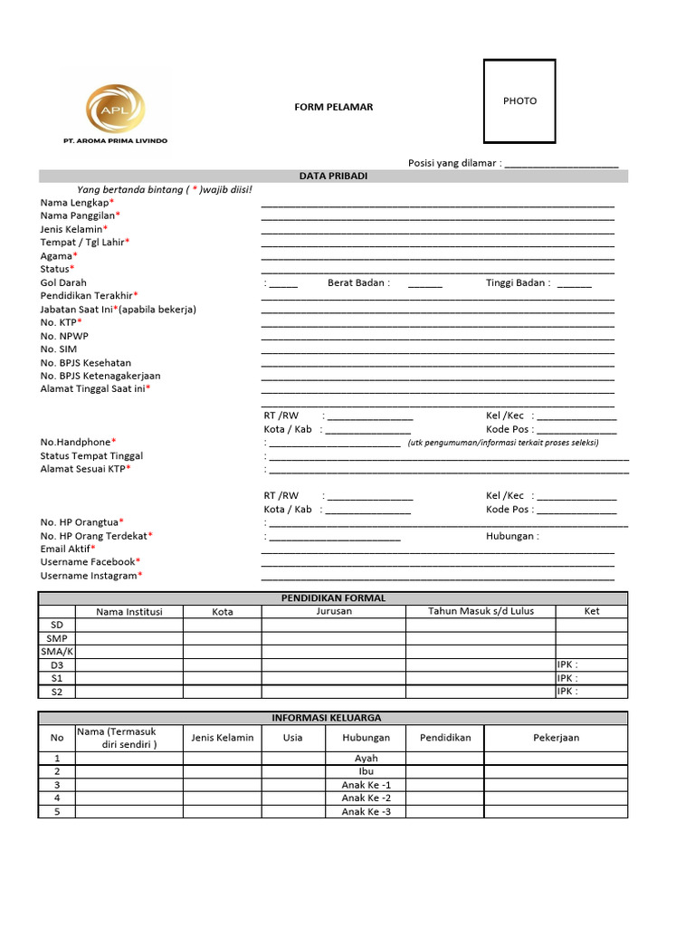 Form Formulir Lamaran 2024 | PDF