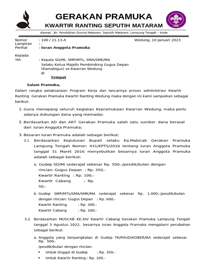 SURAT EDARAN Iuran 2023 | PDF