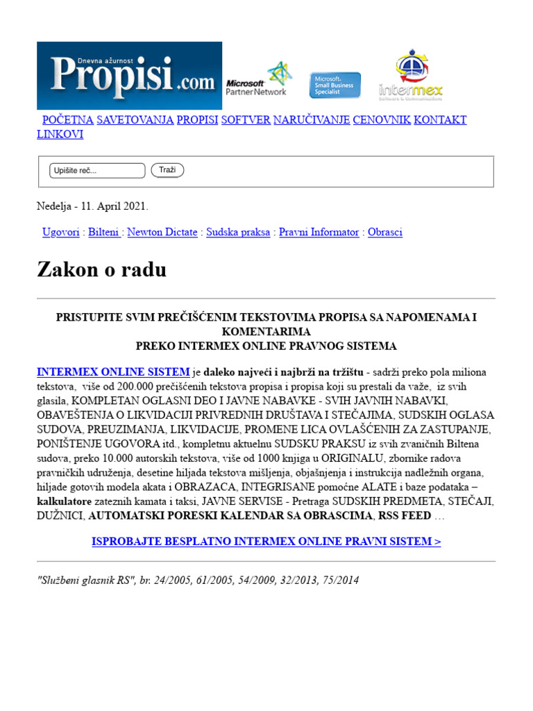 PROPISI.com | Zakon o radu | PDF