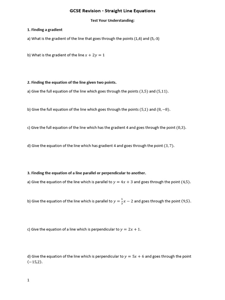 GCSERevision StraightLineEquations | PDF