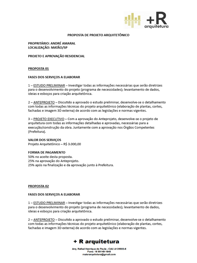 Proposta de Projeto Arquitetônico - André | PDF