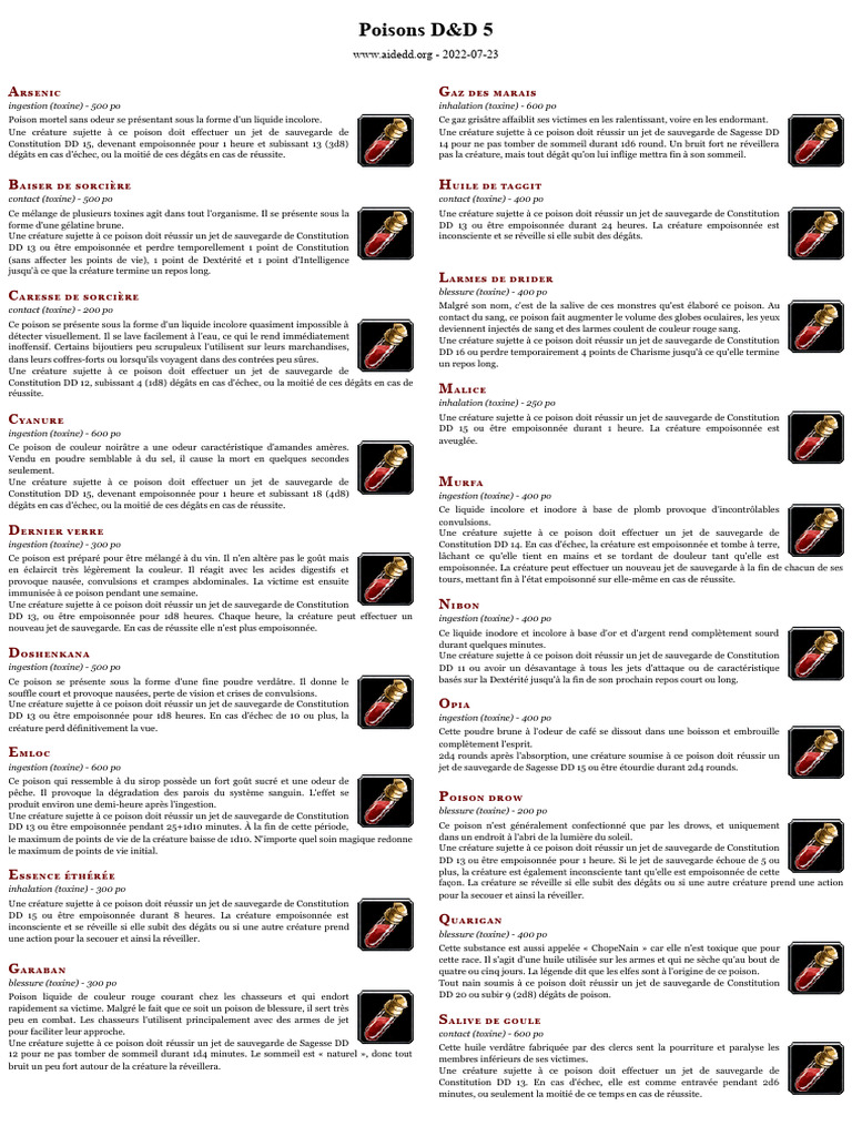 Poisons » Dungeons & Dragons - D&D 5e toxine inf600po | PDF
