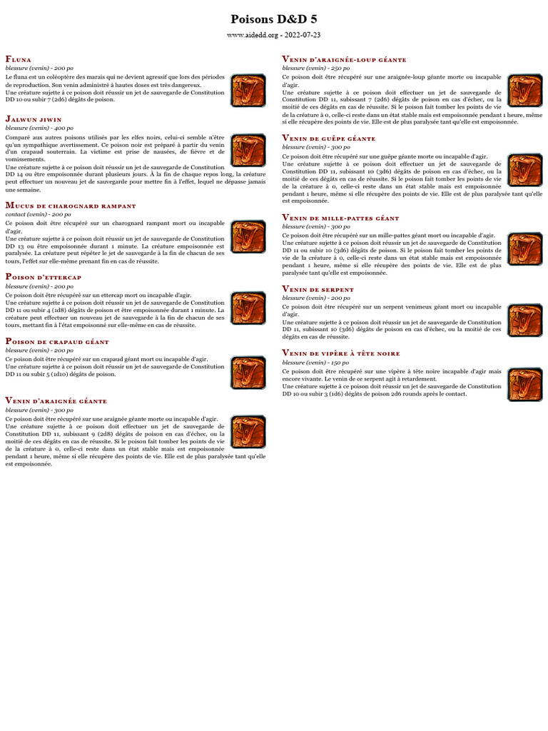 Poisons Dungeons & Dragons - D&D 5e Venin Inf600po | PDF