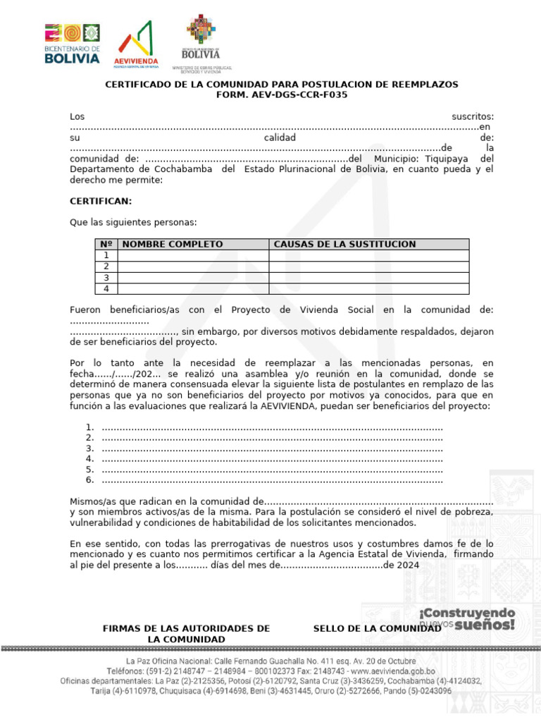 Certificado de La Comunidad Form. Aev-Dgs-Ccr-F035 | PDF