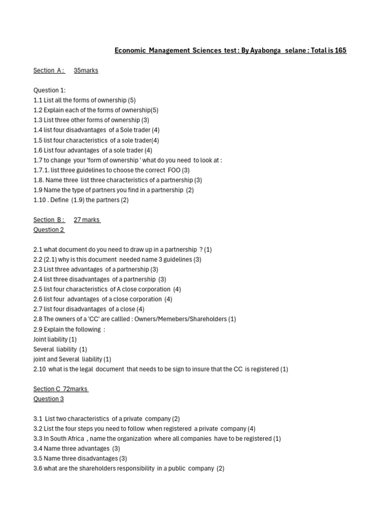 EMS Test Updated - 23 August | PDF | Partnership | Corporations