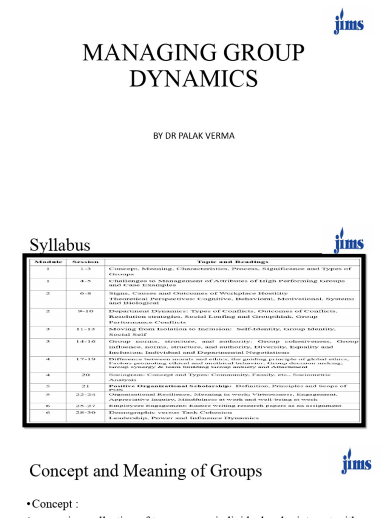 MANAGING GROUP DYNAMICS - Lecture 1 | PDF