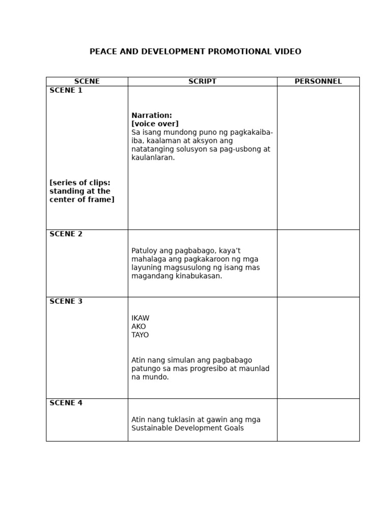 Peace and Development Promotional Script | PDF