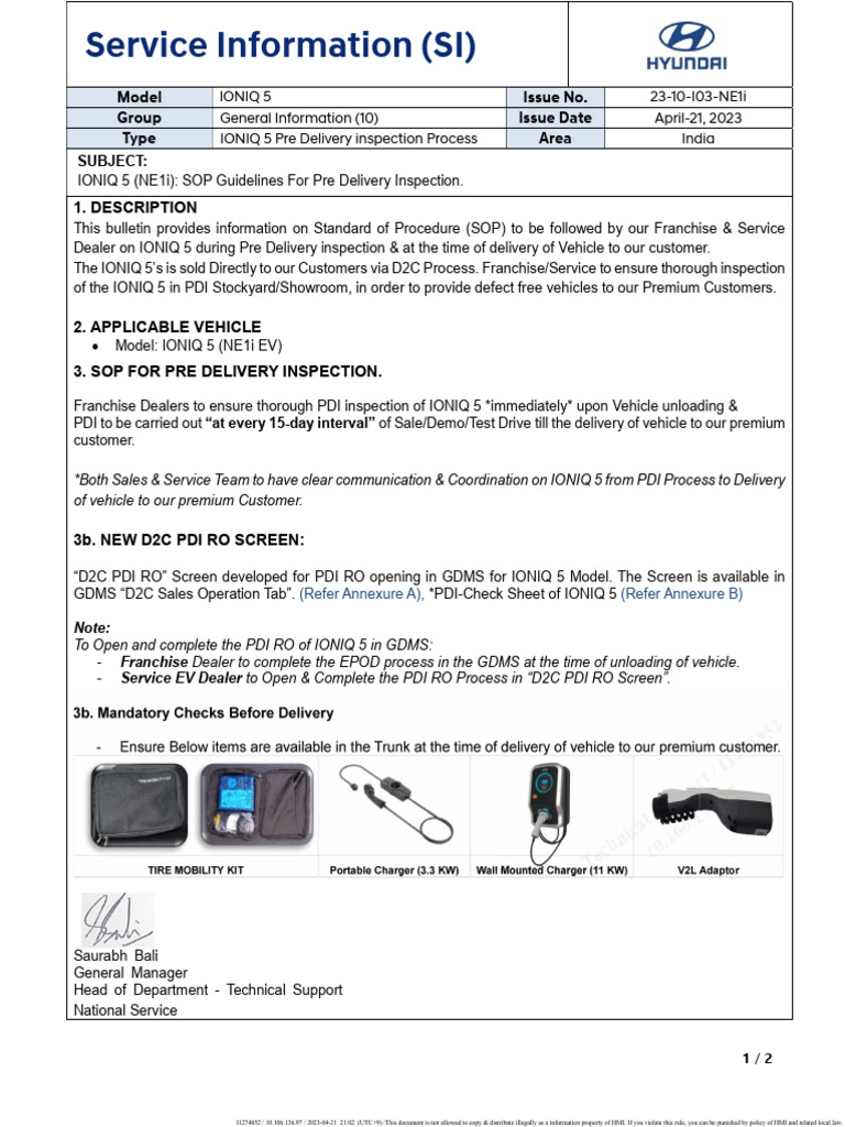 IONIQ 5 - SOP - Pre Delivery Inspection & PDI Chechsheet | PDF ...