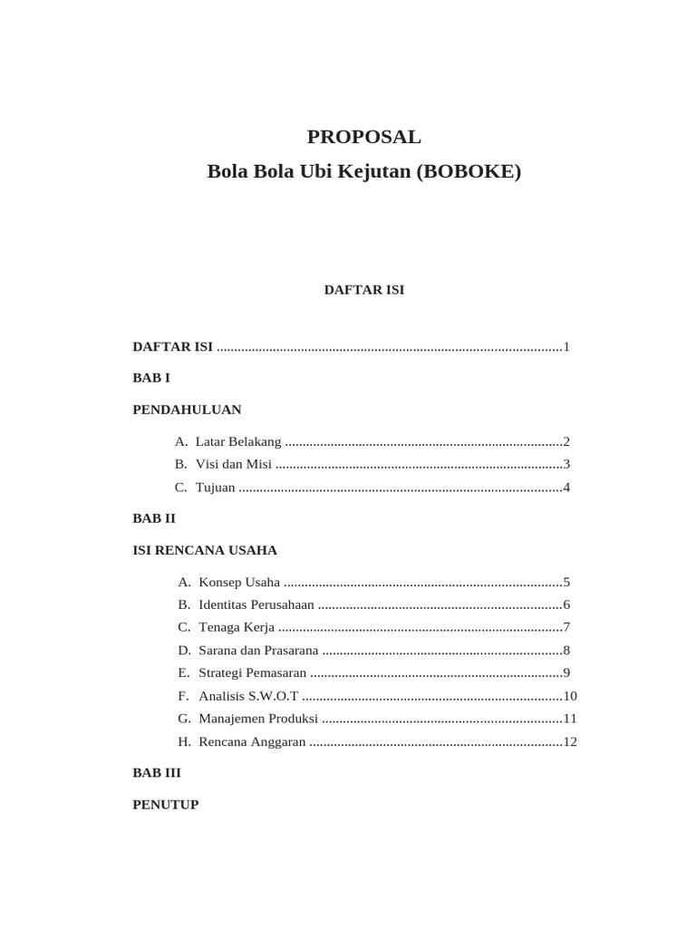 Proposal Bola Bola Ubi | PDF